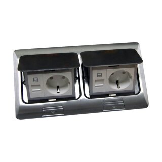 ALU2X2S Bodeneinbaudose edelstahl 2x Schuko-Steckdose/erhöhter Berühru